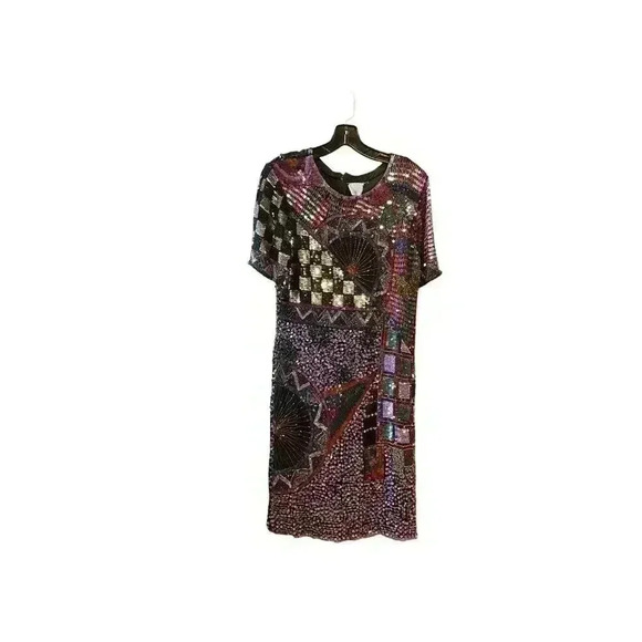sweet lo | Dresses | Vintage Sweet Lo Black Multicolor All Over Sequin ...